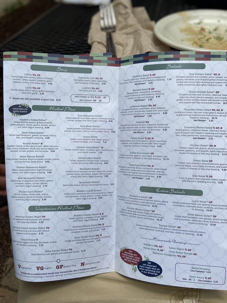 Menu at Aladdin's Eatery Brier Creek restaurant, Raleigh, Brier Creek ...
