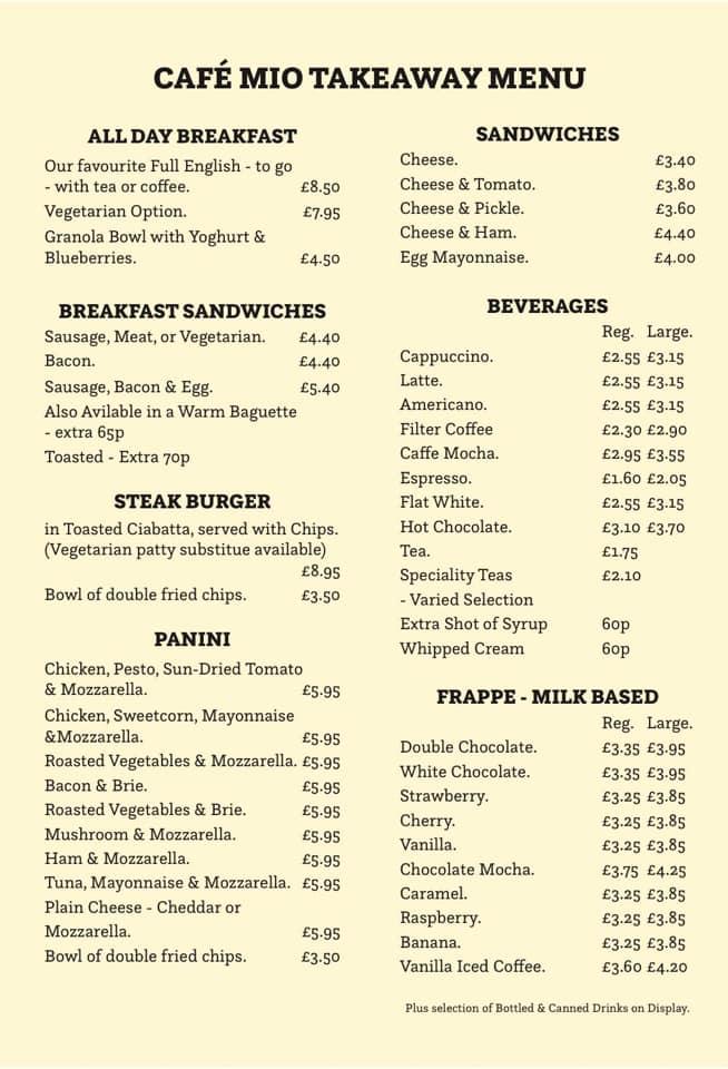 Menu at Cafe Mio, Epping