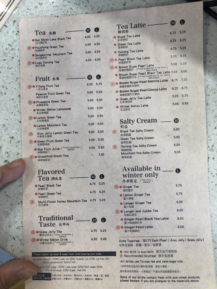 Carta de YiFang Taiwan Fruit Tea, Nueva York, 774 58th St