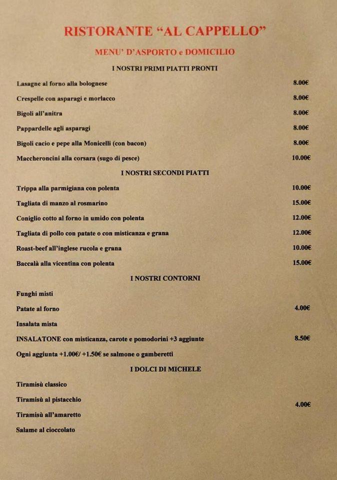 Menu da Al Cappello pizzeria, Cittadella