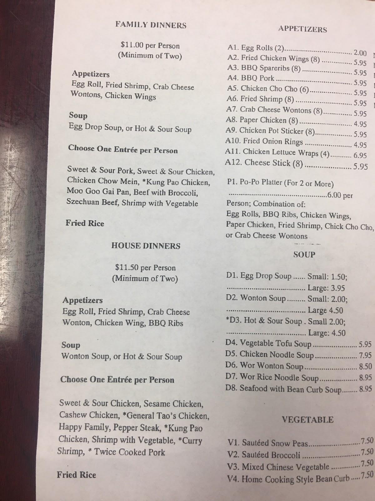 Menu at Fai Wong restaurant, Albuquerque