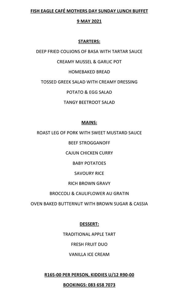 Menu at Fish Eagle Café restaurant, Scottburgh