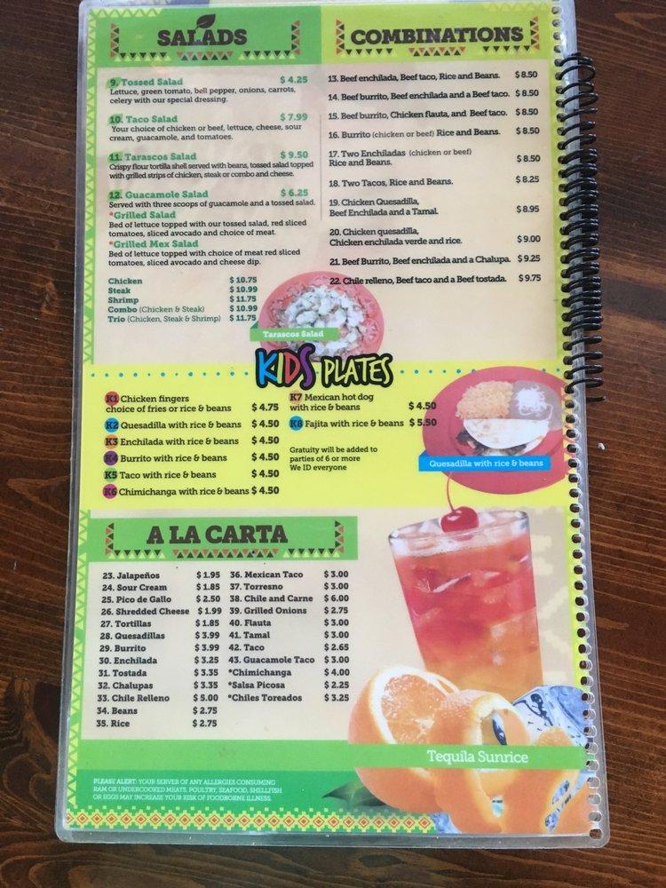 Menu at Frida’s Mexican Grill restaurant, Northport, US-43
