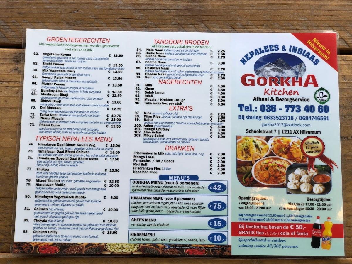 Speisekarte von Gorkha Kitchen Surinaams, Hilversum