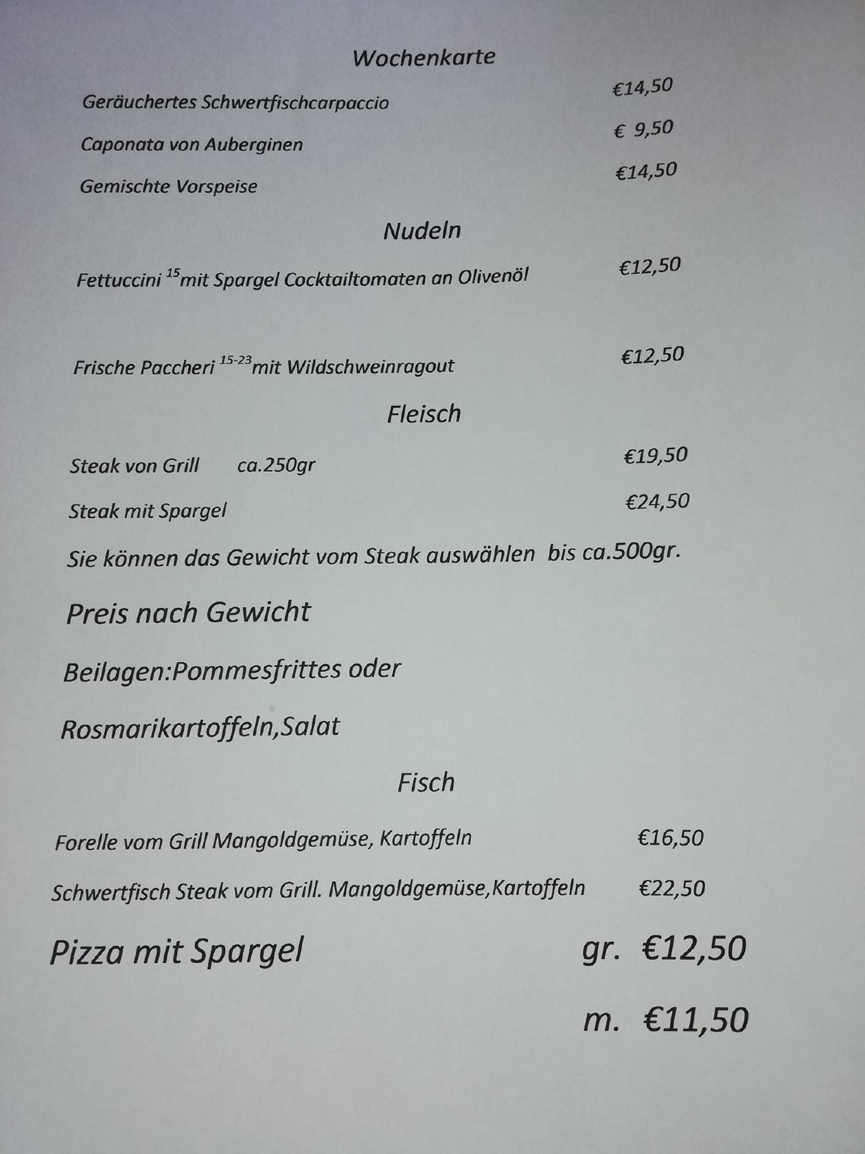 Menu at Pizzeria Di Maria, Ebelsbach