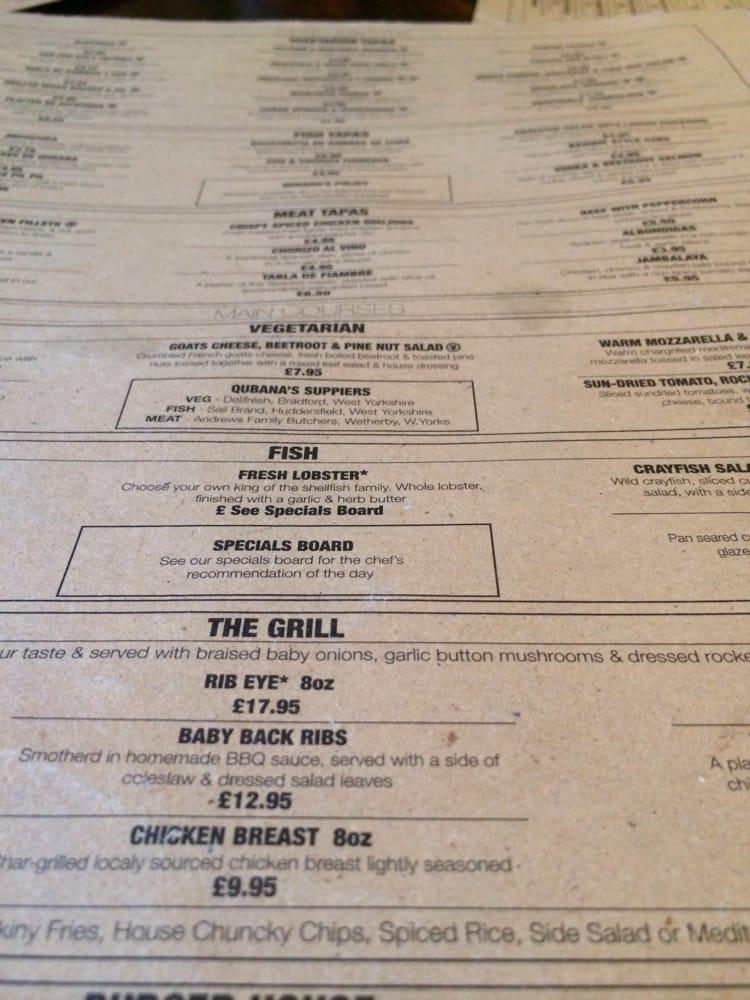 Menu at Qubana pub & bar, Wakefield