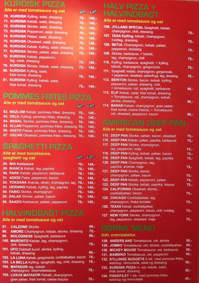 Menu at Milano Pizza & Durum restaurant, Karup