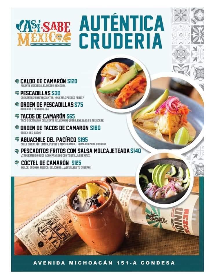 Menu at Así Sabe México restaurant, Ciudad López Mateos