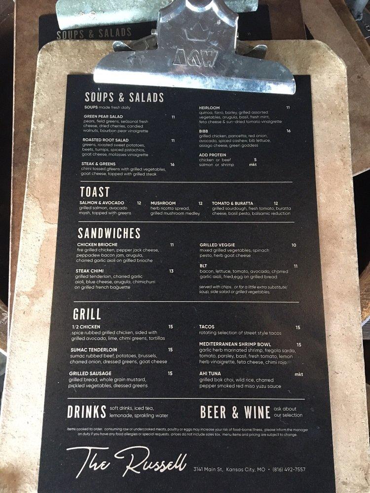 Menu at The Russell Restaurant & Catering Company, Kansas City