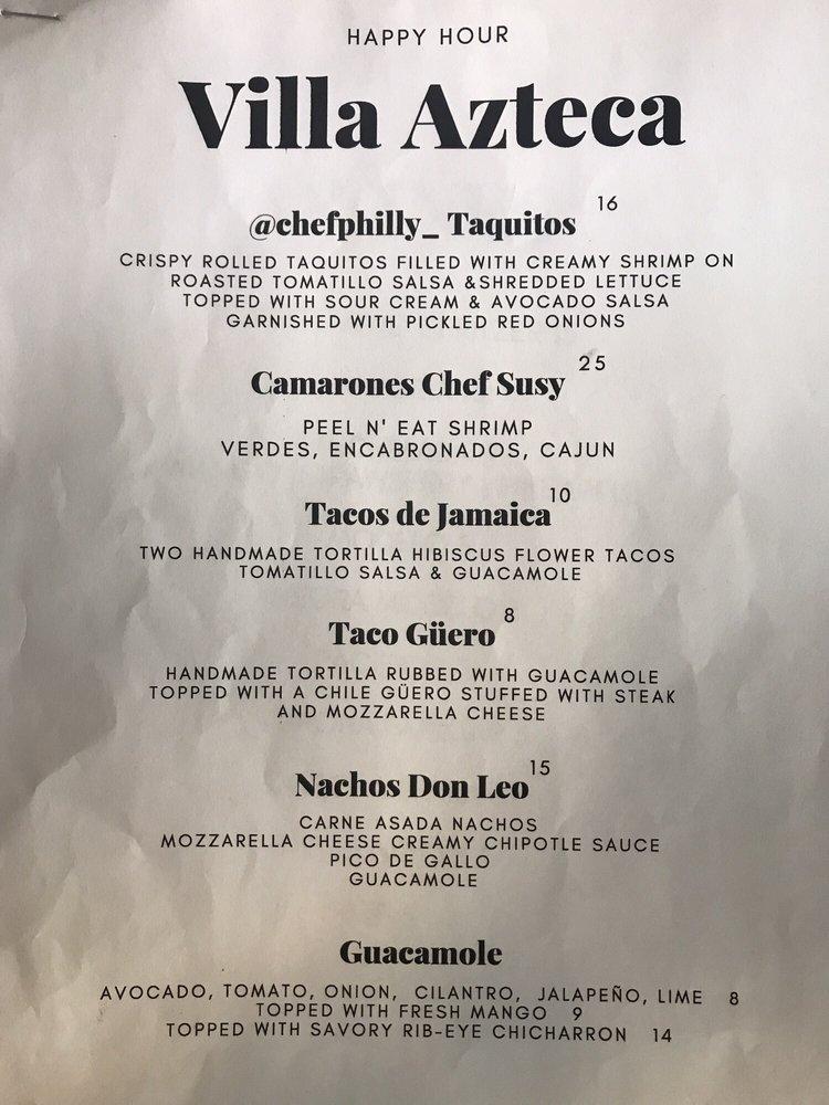 Menu at Villa Azteca restaurant, Salinas