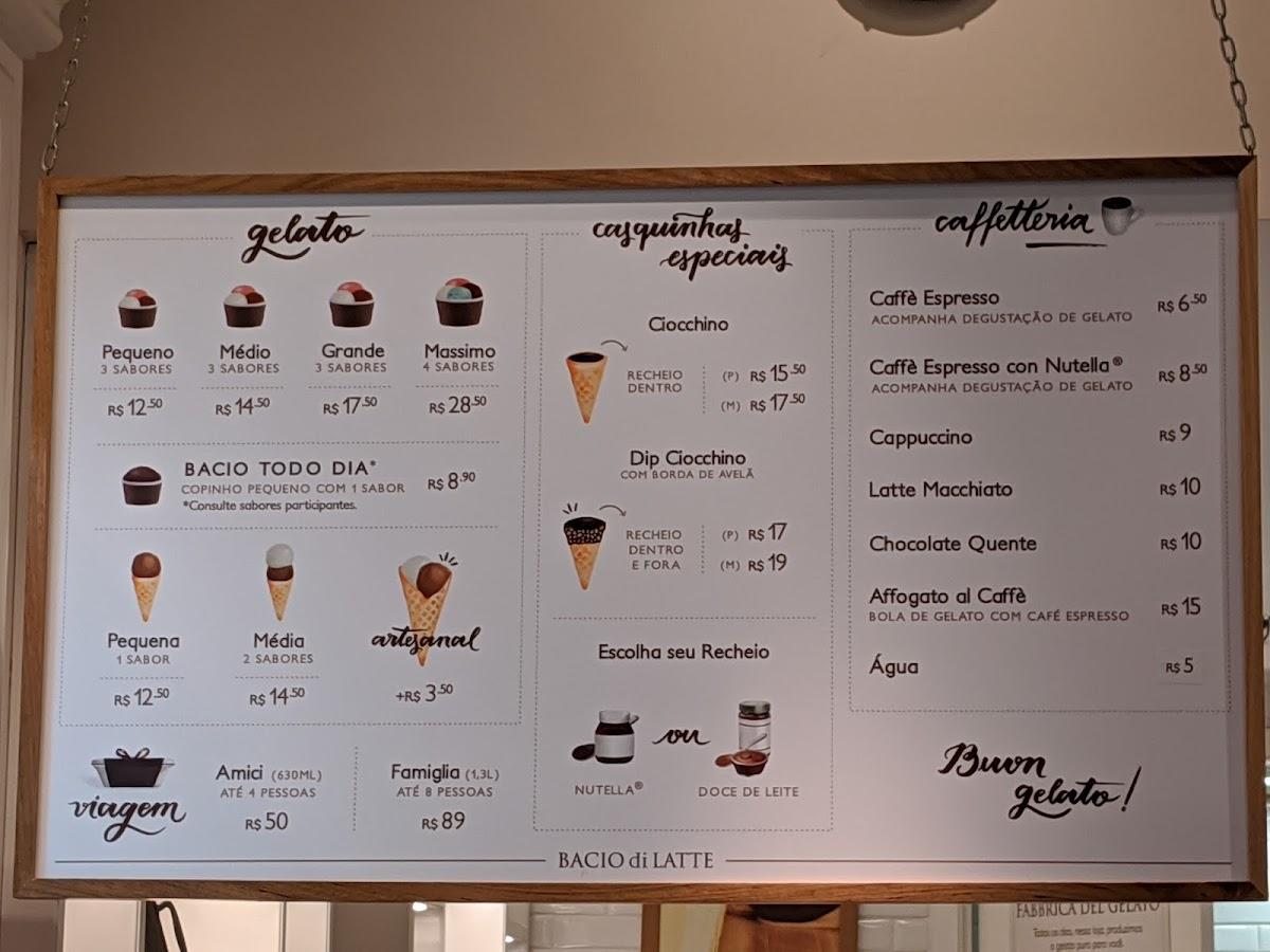 Menu em Bacio di Latte - Shop Rio Sul Quiosque café, Rio de Janeiro ...