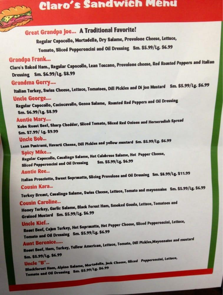 Carta del restaurante Claro's Italian Market, San Gabriel