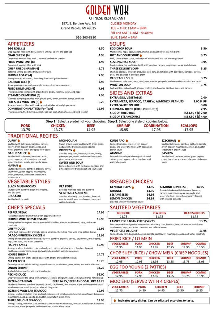 Menu at Golden Wok restaurant, Grand Rapids, E Beltline Ave NE