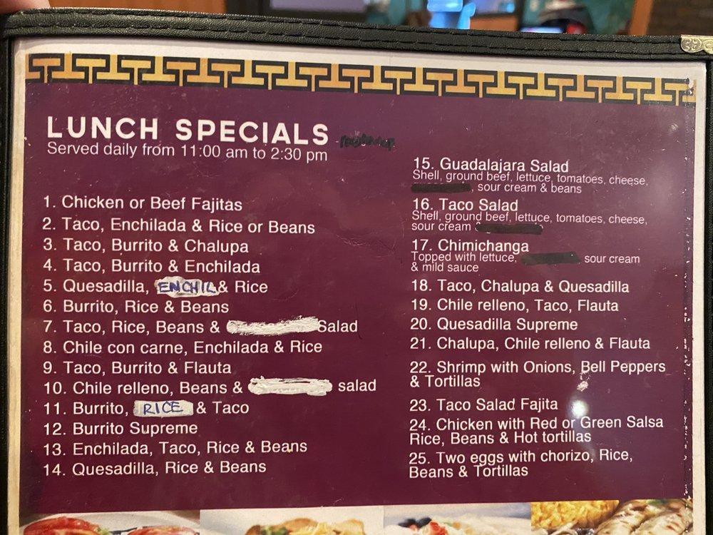 Menu at Guadalajara Jalisco restaurant, Pell City
