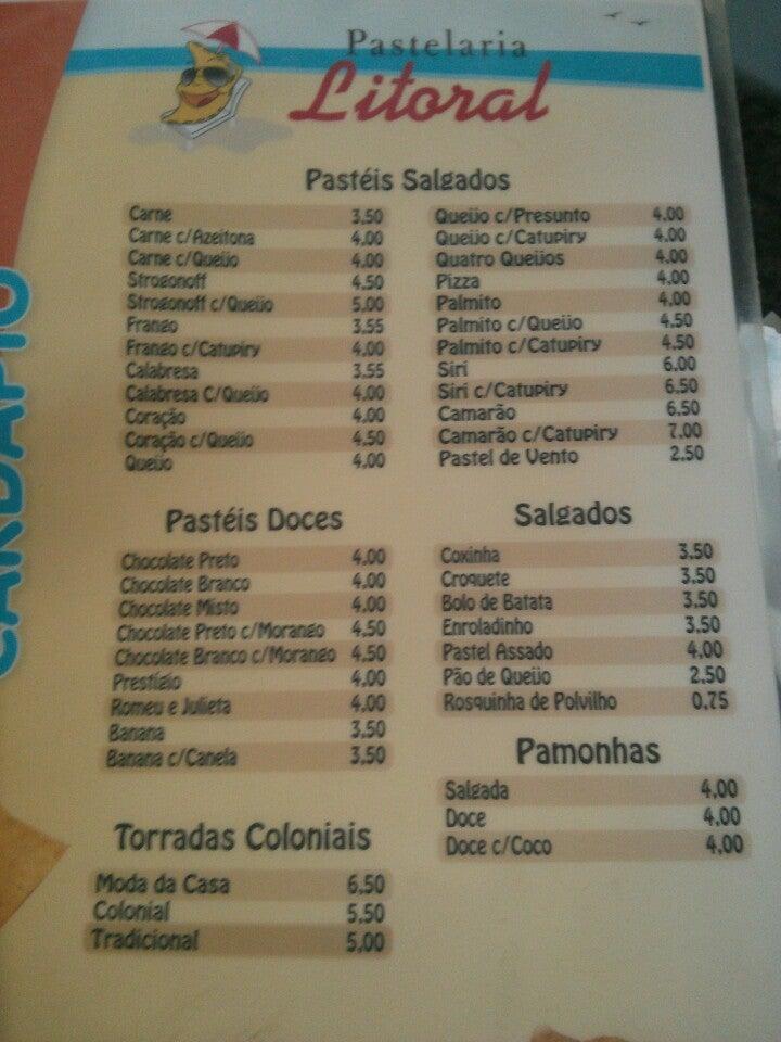 Menu at Pastelaria Litoral 1 restaurant, Osório, RS-030
