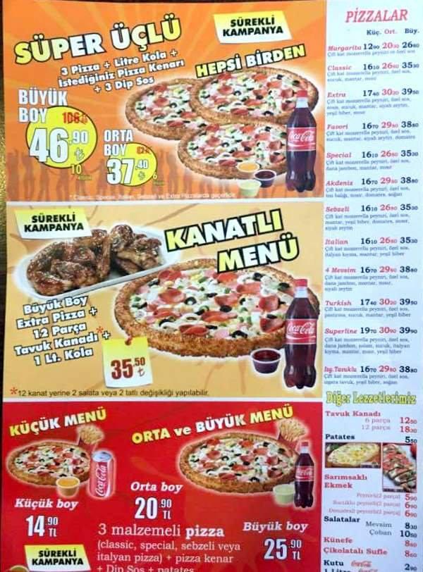 Menu at Pizzaline - Findikzade Şubesi, Istanbul