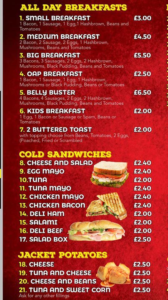 Menu at Royal Cafe, Barnsley