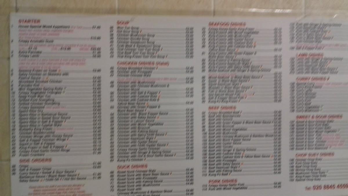 Menu at Sun Wah fast food, Northolt, 272 Church Rd
