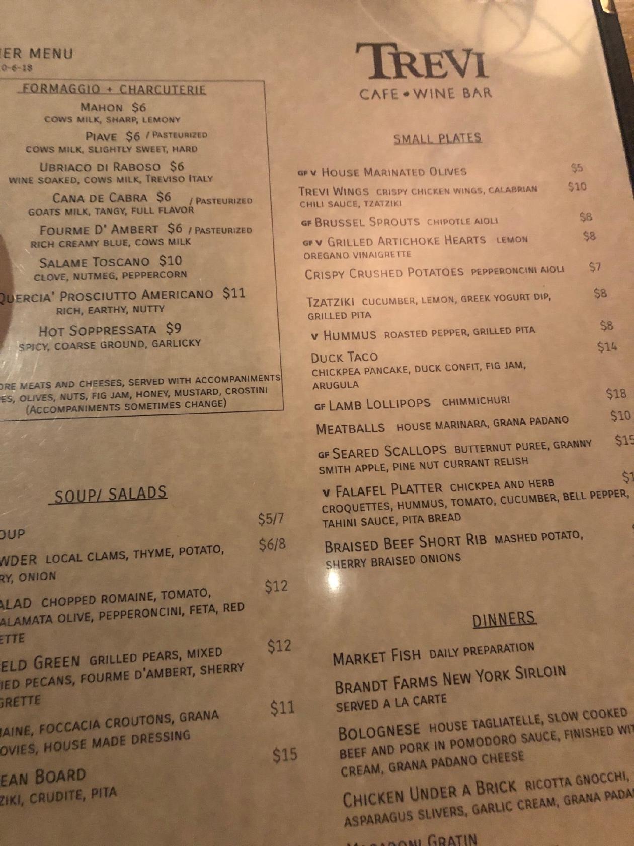 Menu at Trevi Cafe and Wine Bar, Mashpee