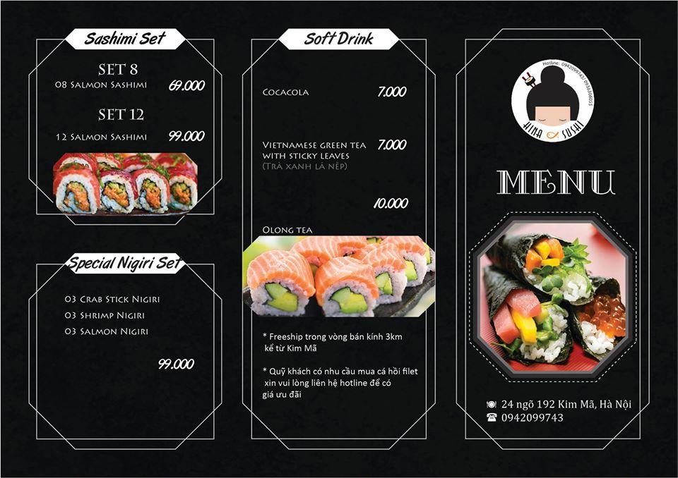 Menu at Hina Sushi restaurant, Hanoi
