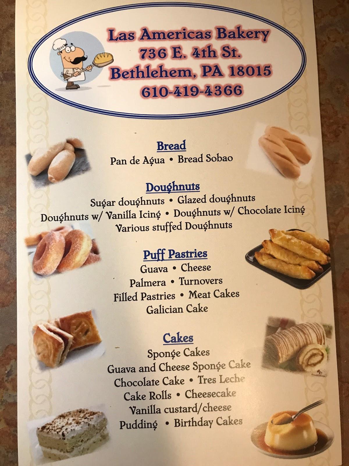Menu at Las Américas bakery, Bethlehem