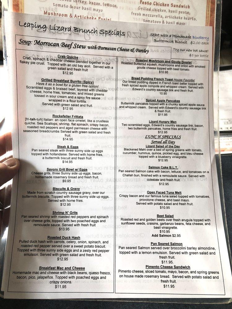 Menu at Leaping Lizard Cafe, Virginia Beach, Shore Dr