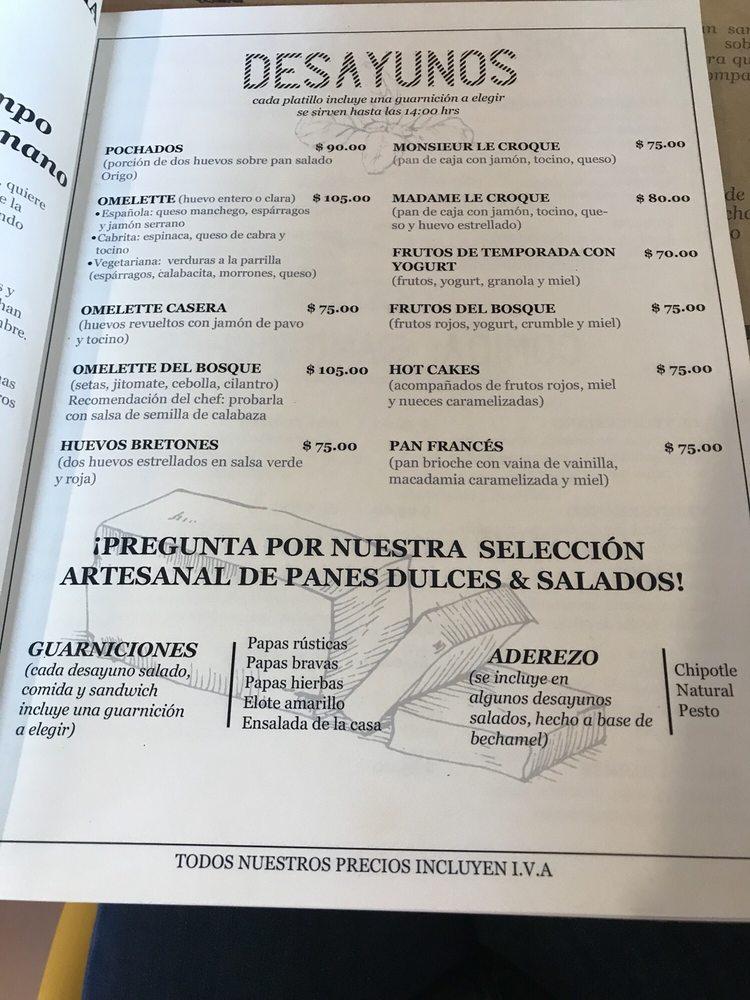 Menu at ORIGO cafe, Morelia, jardin Morelos 121