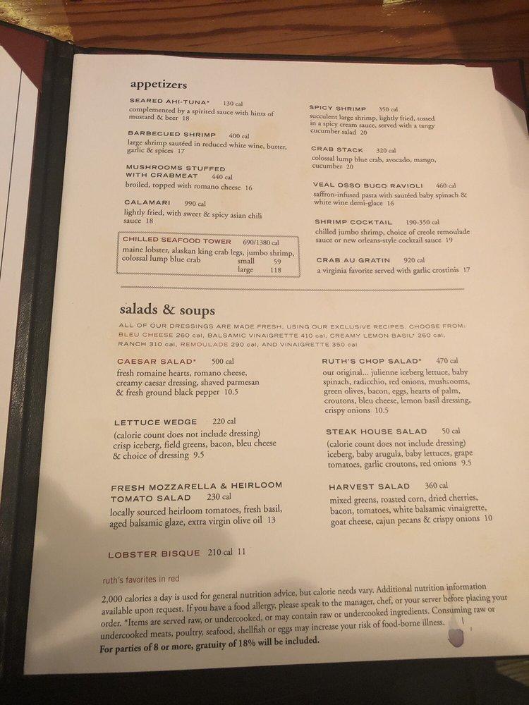 Menu at Ruth's Chris Steak House pub & bar, Midlothian