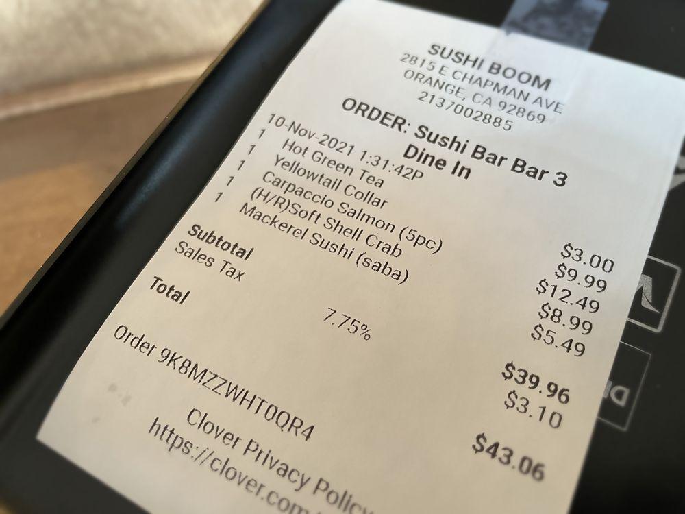 Menu at Sushi Boom restaurant, Orange