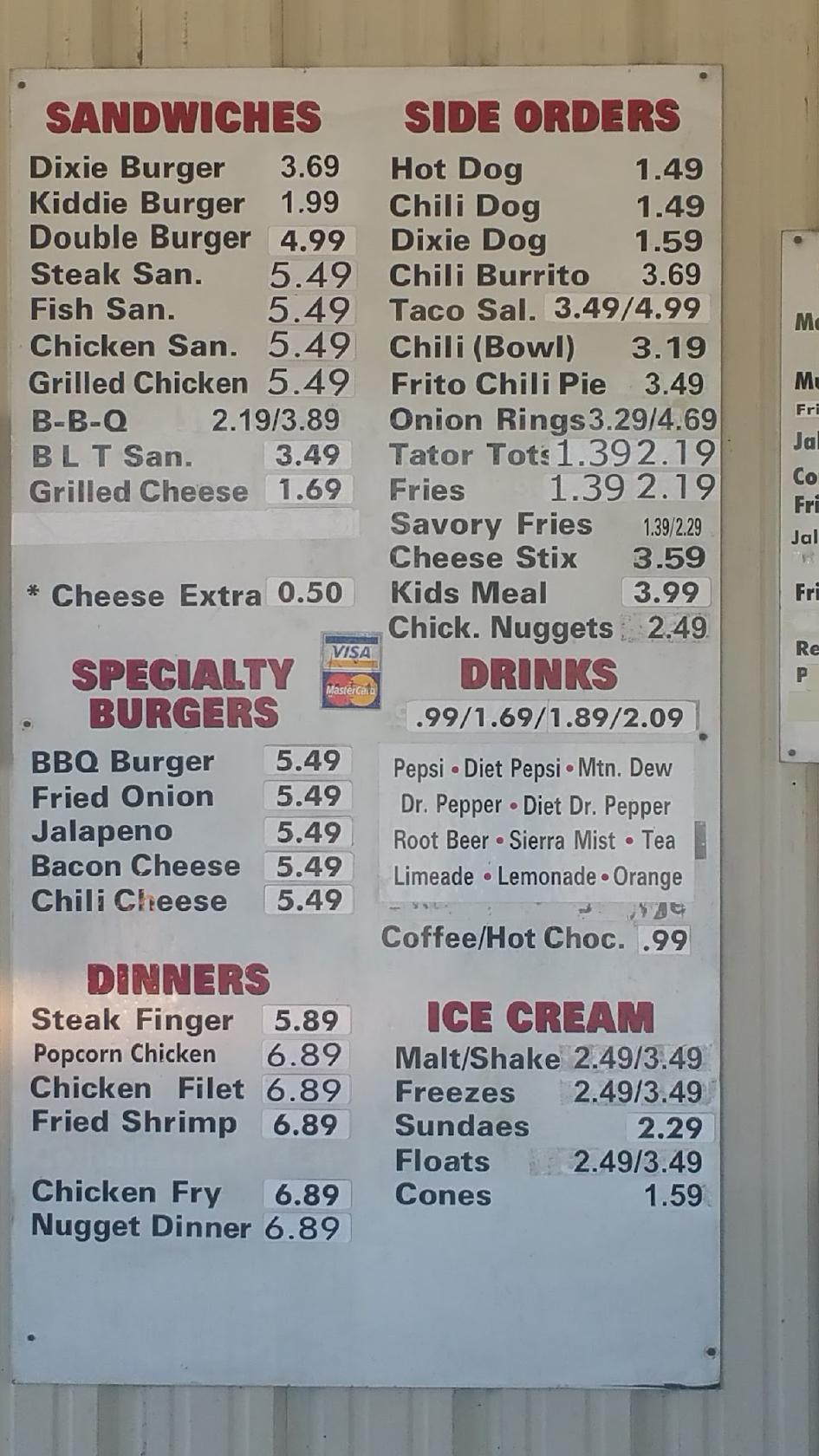 Menu at Dixie Dog Drive-In restaurant, Ponca City
