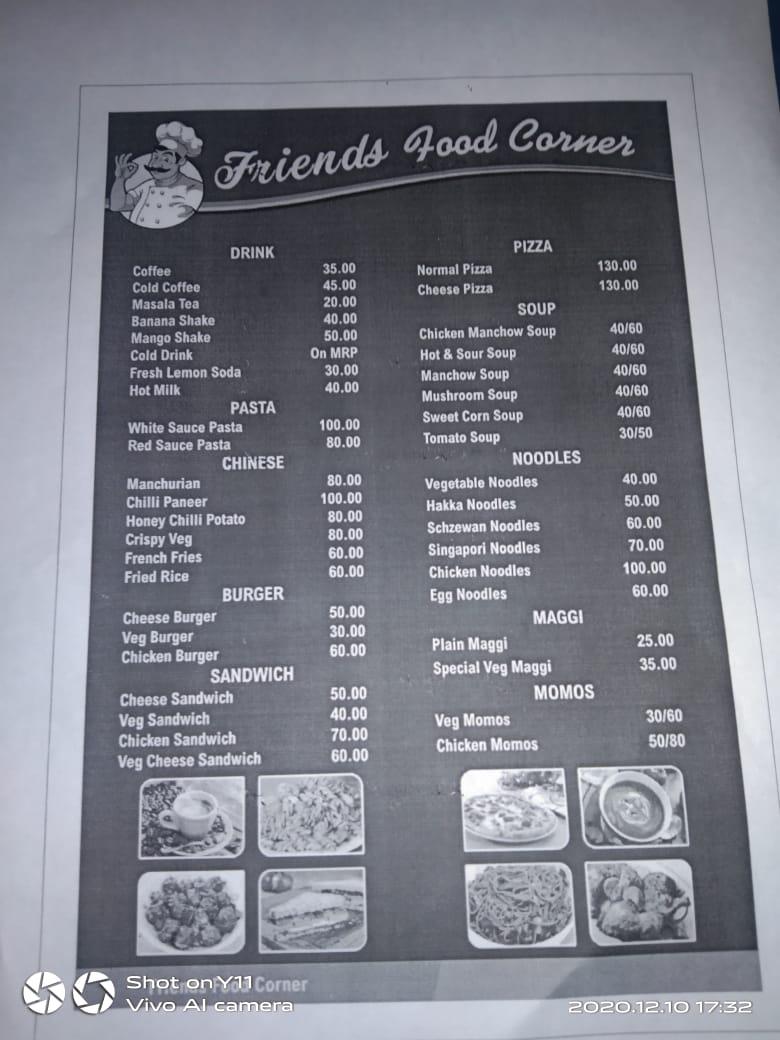 Menu at Friend's food corner, Rishikesh