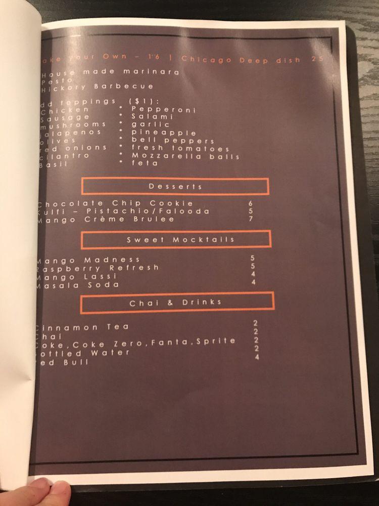 Menu at Kinara Fusion Kitchen restaurant, San Francisco