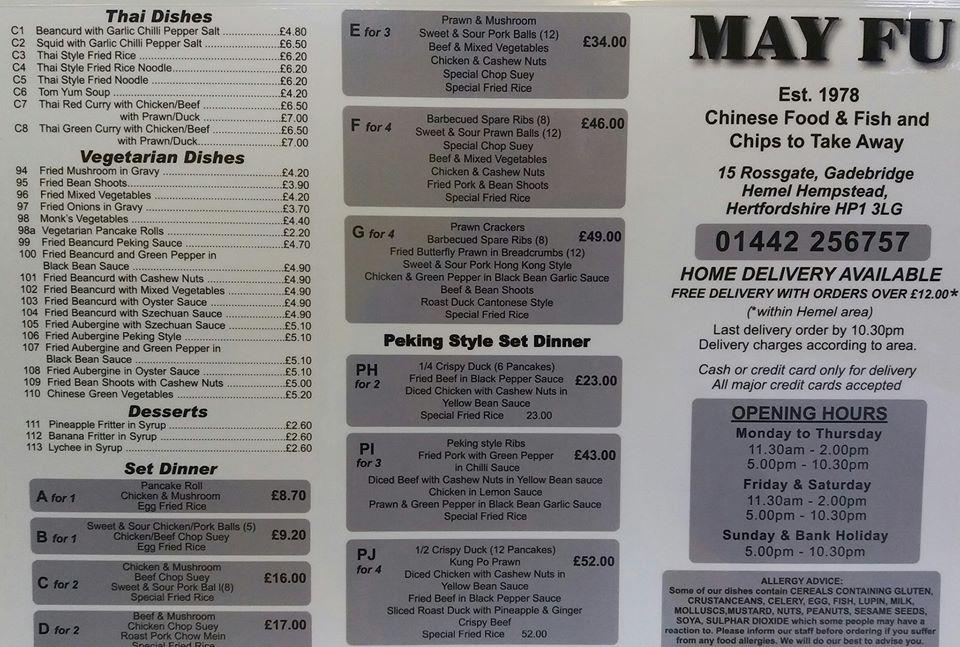 Menu at May Fu fast food, Hemel Hempstead