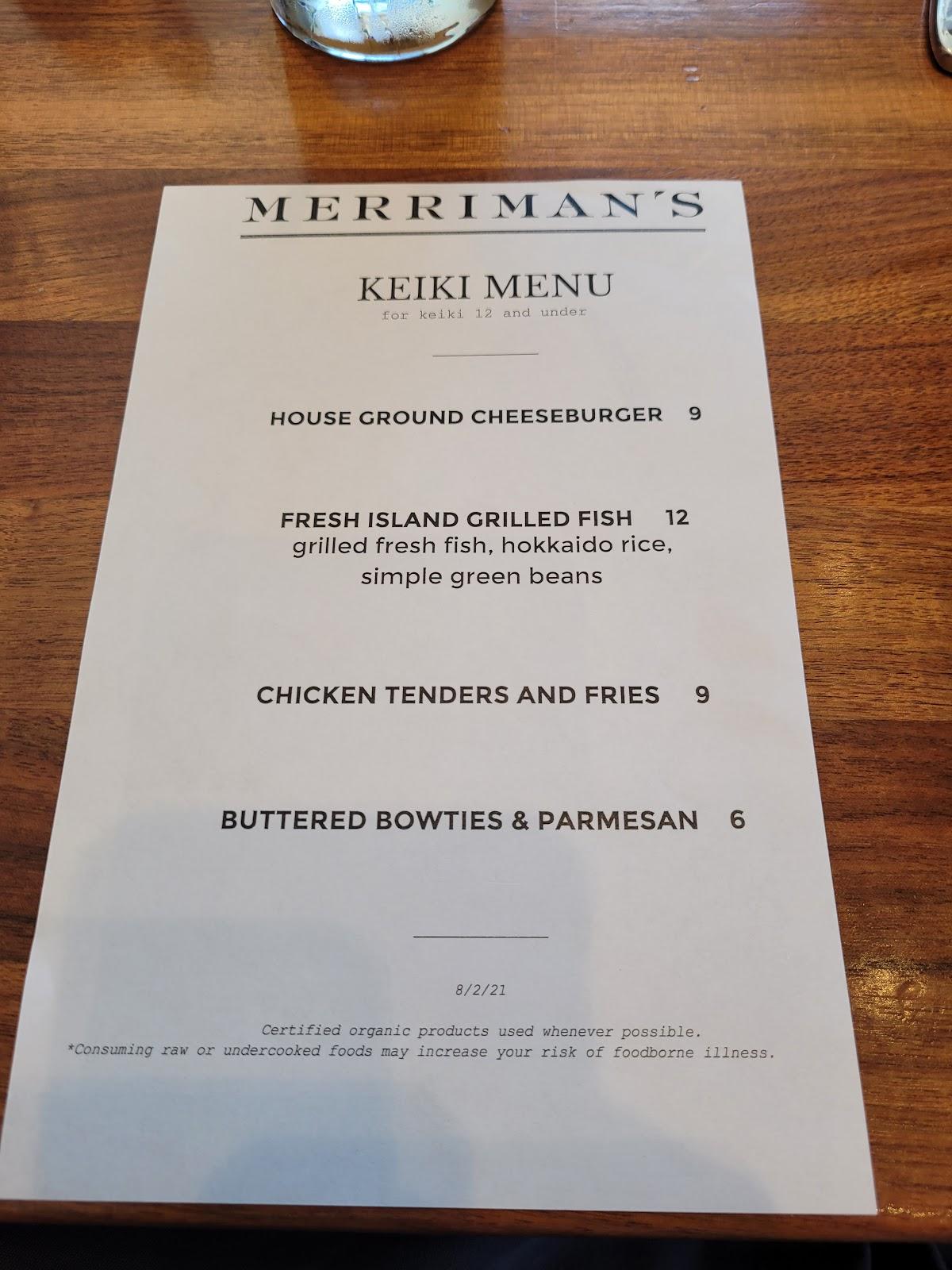 Menu at Merriman's Honolulu restaurant, Honolulu, Auahi St #170