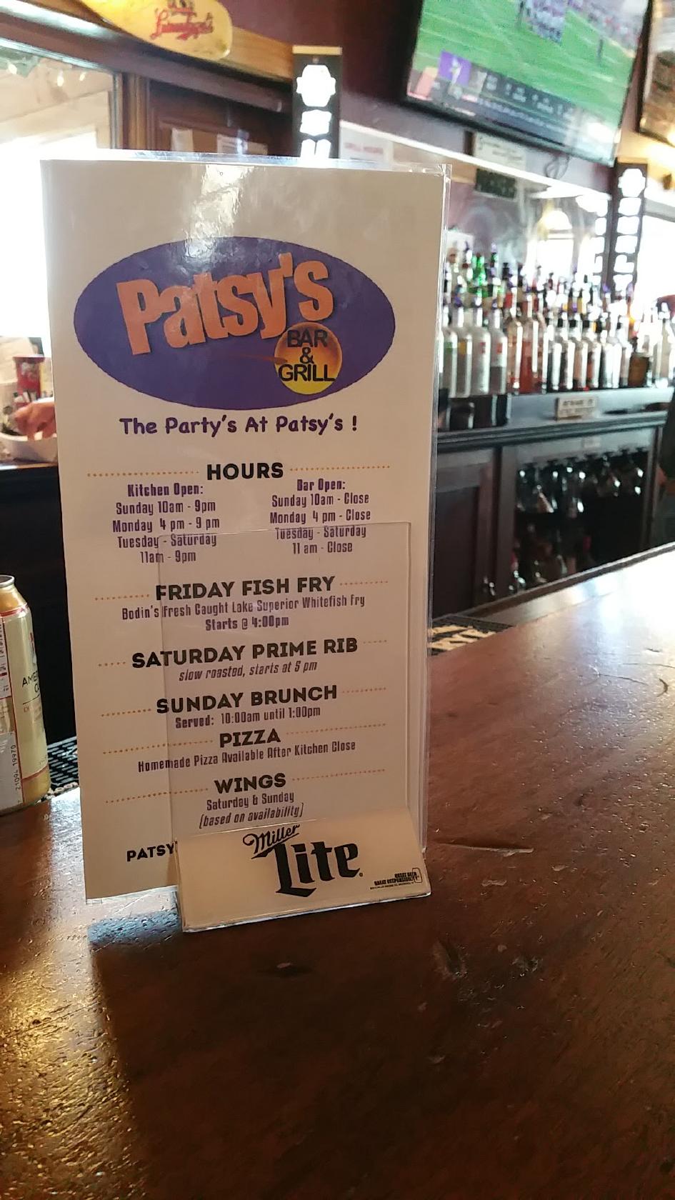 Menu at Patsy’s Bar & Grill, Washburn