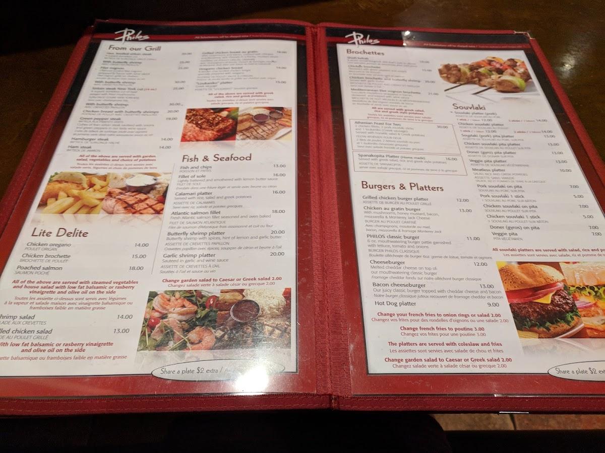 Menu at Philos Greek Cuisine and Pizzeria, Cornwall