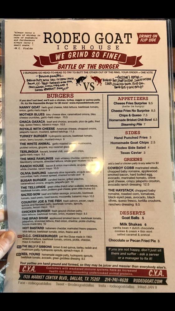 Menu at Rodeo Goat pub & bar, Dallas, Market Center Blvd