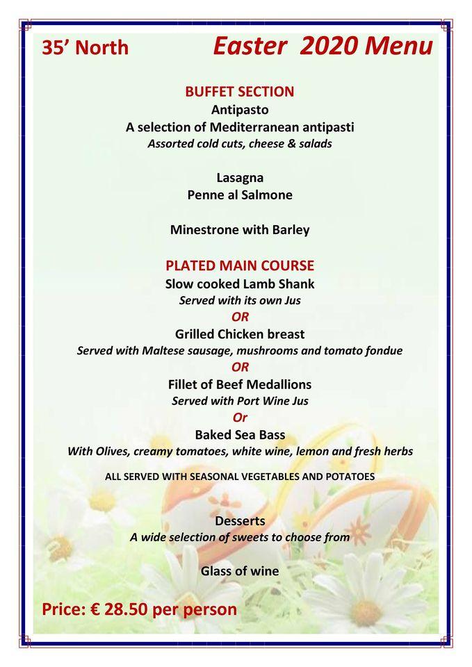 Menu at 35' North restaurant, Ħad-Dingli