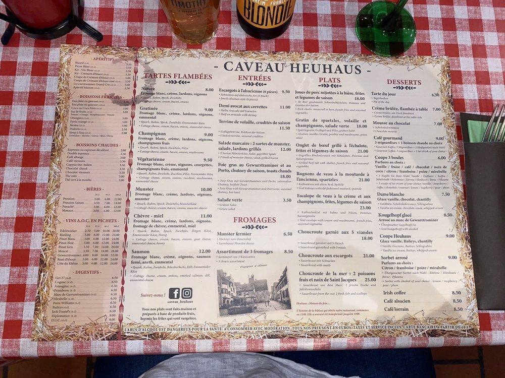 Menu au Caveau Heuhaus restaurant, Eguisheim