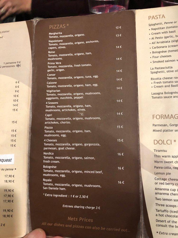 Menu at Di Carla restaurant, Paris