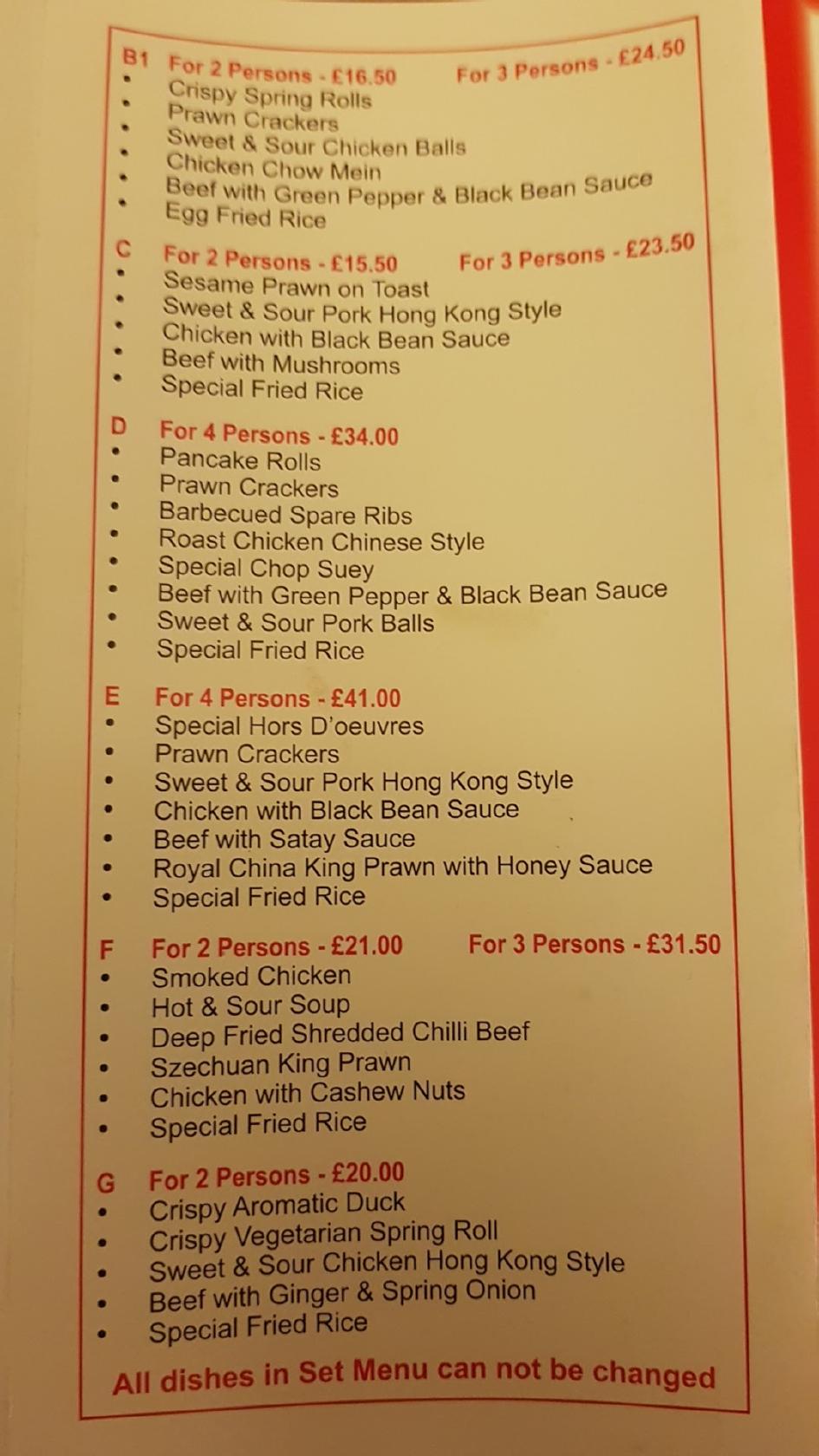 Menu at China Express fast food, Dunstable