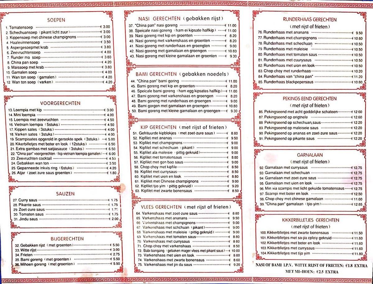 Menu at China Pan, Lubbeek, Staatsbaan 156