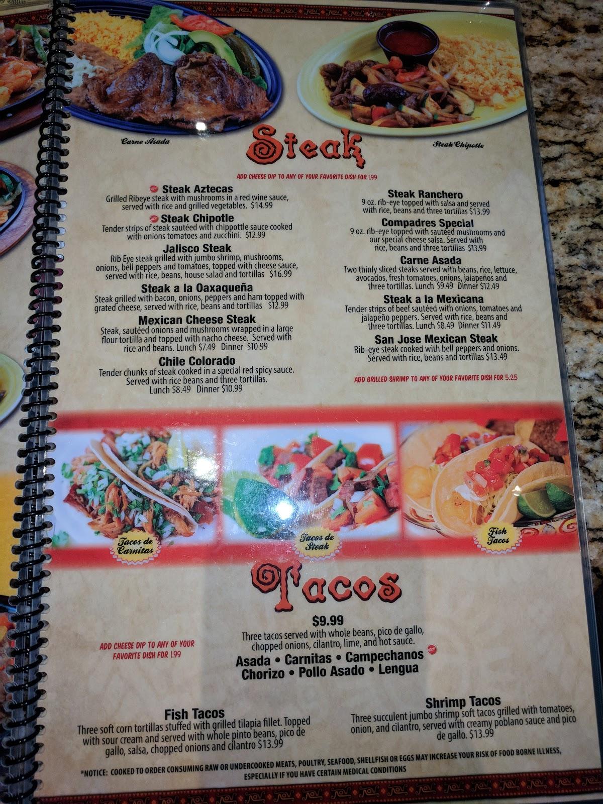 Menu at Compadres Tequila Lounge restaurant, Pittsboro