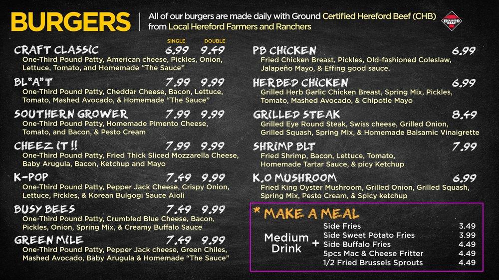 Menu at Craft Burger By Shane Old Milton restaurant, Alpharetta