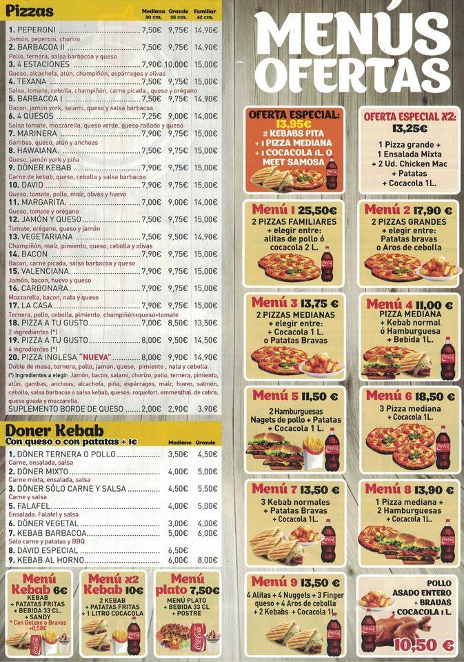 Menu at David Kebab Pizzería, Catarroja