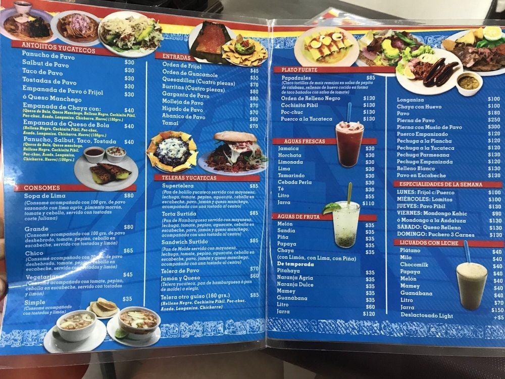Carta del restaurante La Pequeña Susana Alemán, Merida, Calle 26 x 19