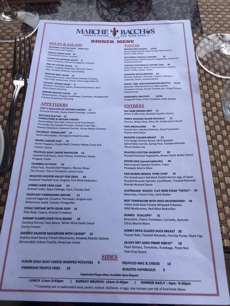 Menu at Marché Bacchus pub & bar, Las Vegas