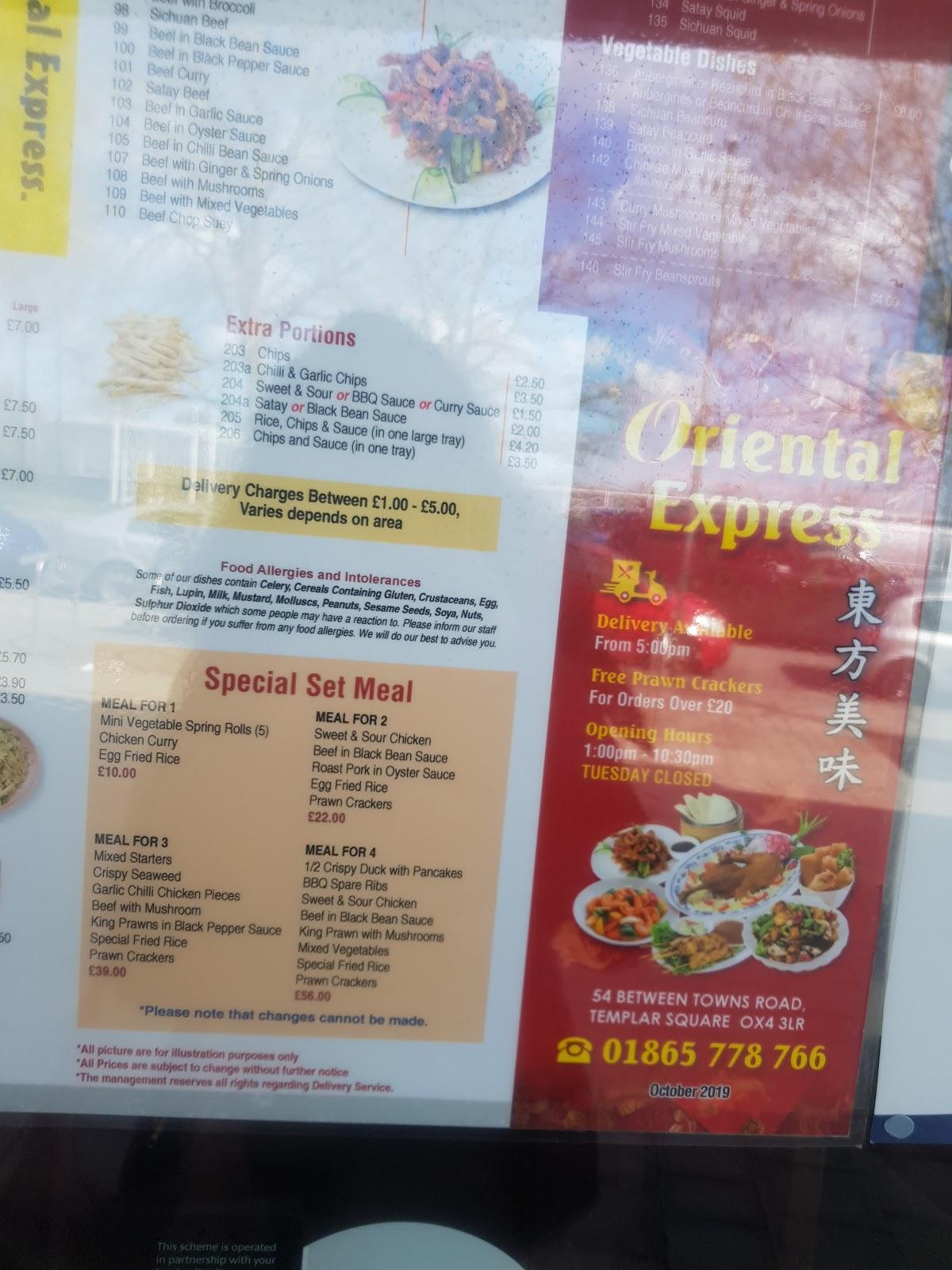 Menu at Oriental Express fast food, Oxford