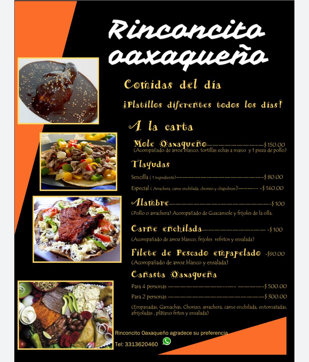 Menu at Rinconcito Oaxaqueño restaurant, Atotonilco El Alto
