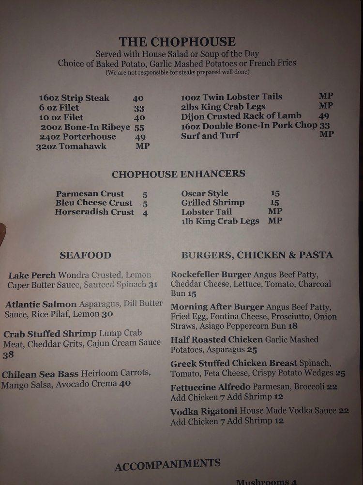 Menu at Rockefeller's steakhouse, Oak Lawn